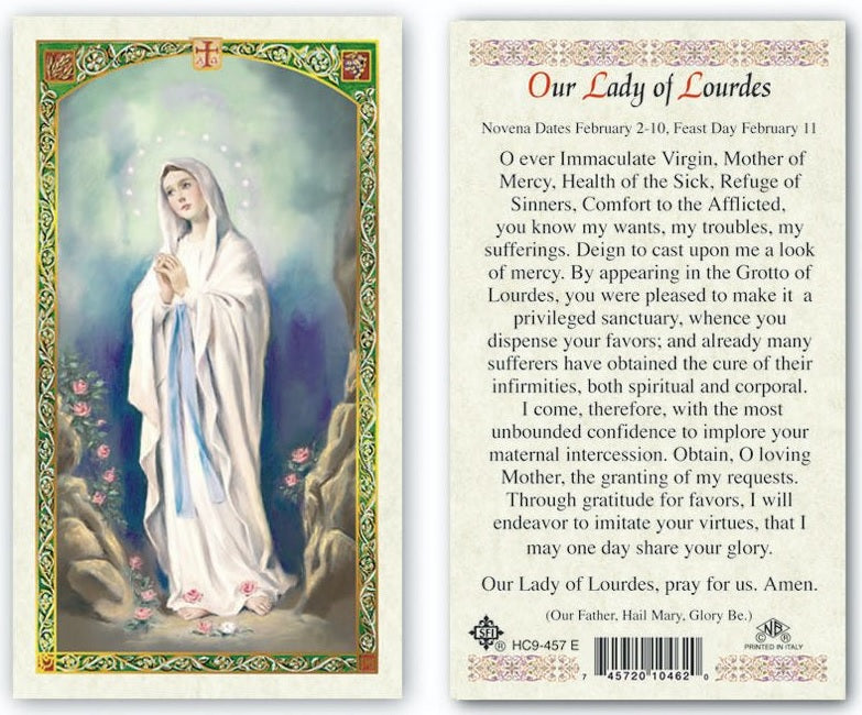 Our Lady of Lourdes Holy Prayer Card Laminated – San Juan Basilica Giftshop