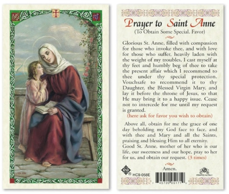Prayer to Saint Anne Holy Prayer Card Laminated (ENGLISH/SPANISH) – San ...