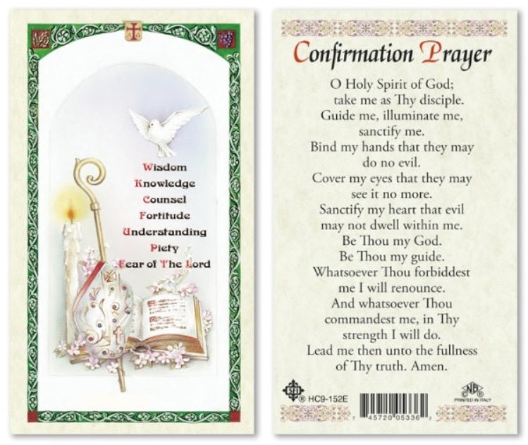 Confirmation Prayer Holy Prayer Card Laminated – San Juan Basilica Giftshop