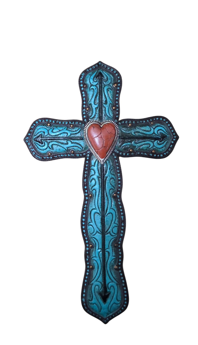 10" Aqua Leather Concho Cross – San Juan Basilica Giftshop